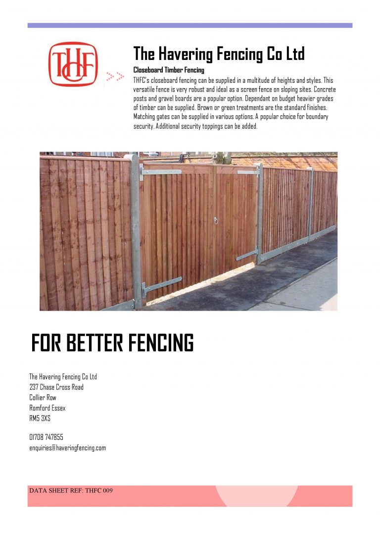 Product Data Sheets - Havering Fencing